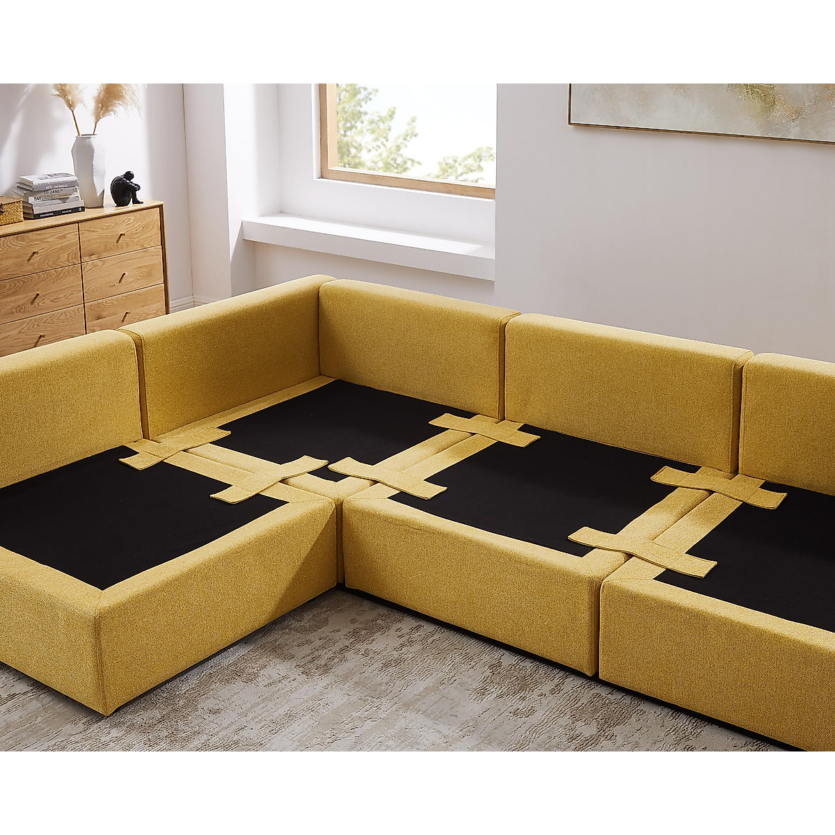 VANOMi 149" Oversized Modular Sectional Sofa, Extra Large U Shaped Couch with Reversible Chaise, 6 Seater Living Room Sofa Couch, Warm Yellow