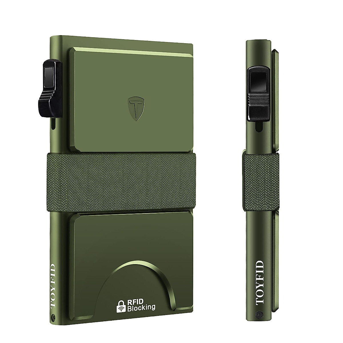 TOYFID Slim Wallet for Men, Minimalist Wallet for Men,Pop Up Wallet, Metal Wallet, RFID Blocking Mens Wallets with Expandable Backplate & Cash Band, Holds 12+ Cards Plus Cash, Green