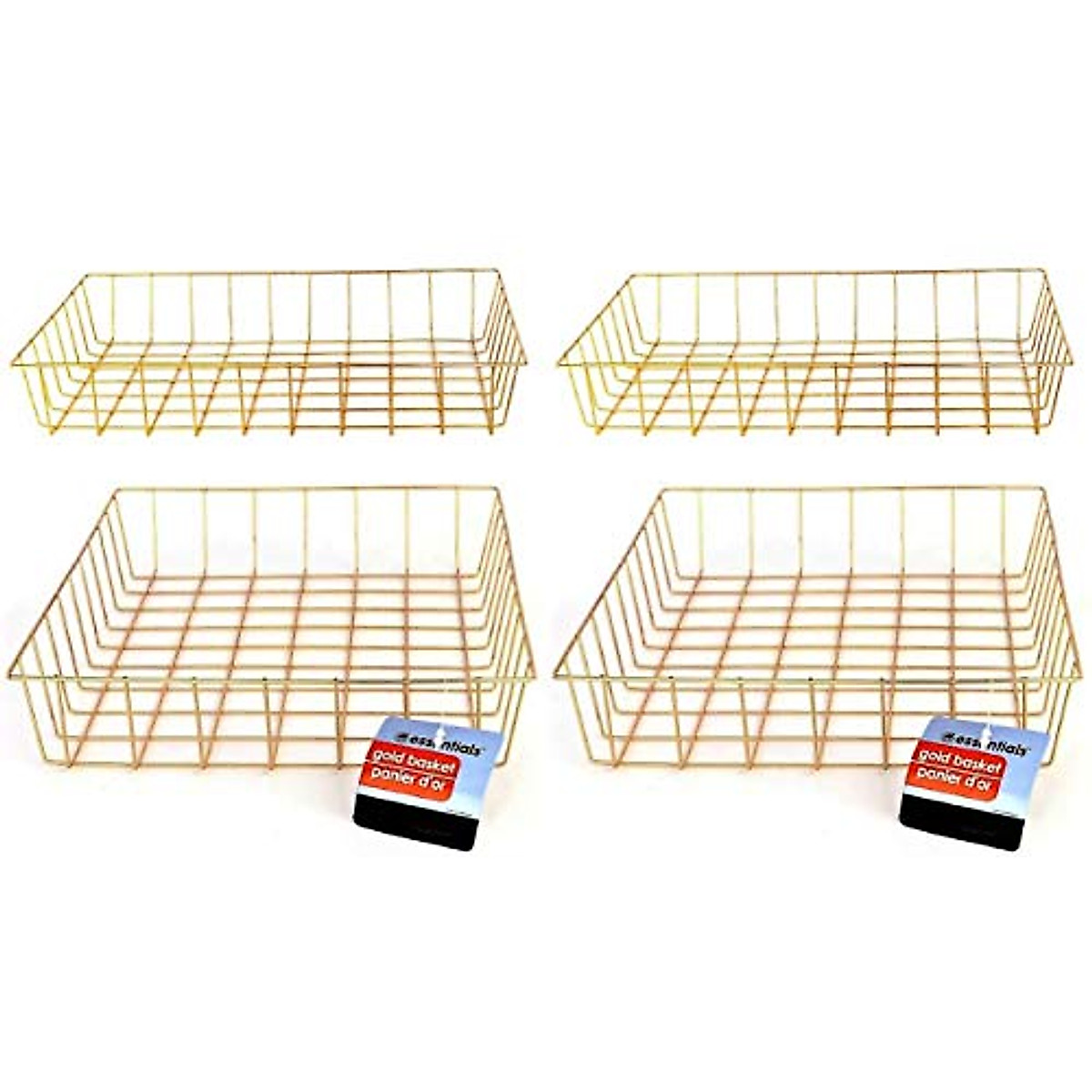 Gold Iron Wire Baskets and Trays, Round and Rectangular, 4-ct Sets (Tray)