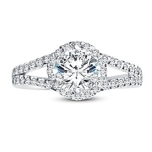 Size - 7 - Solid 14k White Gold Round Cut Split Shank Halo Solitaire Engagement Ring CZ Cubic Zirconia (1.50cttw., 1.0ct. Center)