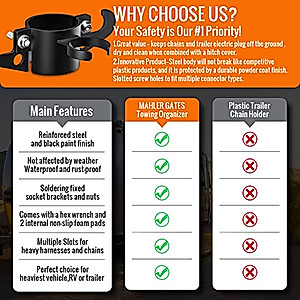 MAHLER GATES Towing Organizer 7WAY Hitch Tightener for Plug Protector Heavy- Duty Steel Black Powder Coating Anti-Rust Tongue Jack Trailer Chain Holder