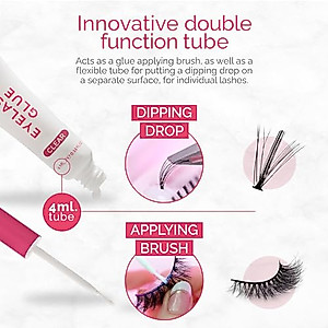 Renata Beauty Lash Glue for False Eyelash Extensions – 24 Hour Transparent Glue for False Lashes – Waterproof Cluster Lash Glue with Dual Function Flexible Brush Tube – Compatible with Glue Remover