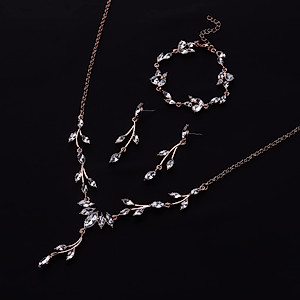 ORAZIO 3 Pcs Women Crystal Jewelry Set Bridal Wedding Rhinestone Necklace Crystal Bracelets and Dangle Earrings A-Silver Tone