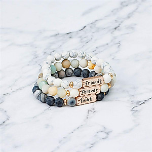 YINRIS 3 Pcs Natural Volcanic Stone Friendship Bracelets Handmade Beaded Stretch Bracelets (bra000001 (Best Friends Forever)