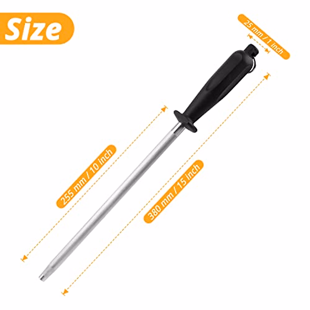 SIHUUU Carbon Steel Black Knife Sharpening Steel with Hanging Holes,10 Inch