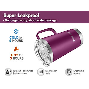 DLOCCOLD Insulated Coffee Mug with Handle Stainless Steel Travel Coffee Cup with Lid Spill Proof Reusable Thermos Coffee Cups for Men Women Car Cup holder Friendly (Purple, 20 oz)