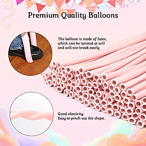 Pink 260 Balloons Pink Long Balloons for Tying Balloon Arch Latex Balloon 100 Pcs Macaron Pink Balloons Long Skinny Balloons Pink 260Q Balloons for Party Suppies Gender Reveal Wedding Decorations