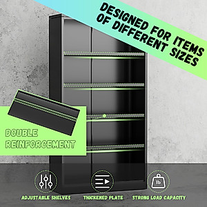 INTERGREAT Metal Storage Cabinet, 72" Tall Locking Storage Cabinet with 2 Doors and 4 Adjustable Shelves, Steel Tool Locking Cabinet for Home Office, Warehouse, School (Black Red)