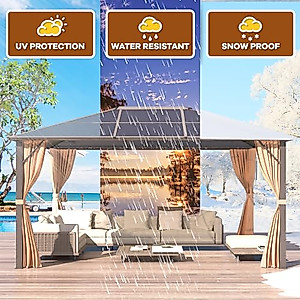 YOLENY 10'x12' Hardtop Gazebo, Outdoor Polycarbonate Roof Canopy, Aluminum Frame Permanent Pavilion with Curtains and Netting, Sunshade for Garden, Patio, Lawns