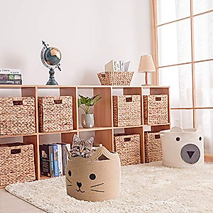 VK Living Cotton Rope Bear Animal Basket Foldable Large Woven Storage Basket Baby Nursery Cute Laundry Hamper for Toys,Blanket, Towels Clothes in Bedroom Living Room White