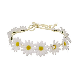 Honbay 2PCS Fashion Flower Headband Sunflower Hair Wreath Festival Hair Band Bridal Headpiece (yellow+white)