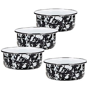 Golden Rabbit Enamelware - Black Swirl Pattern - Set of 4-14oz Soup Bowls