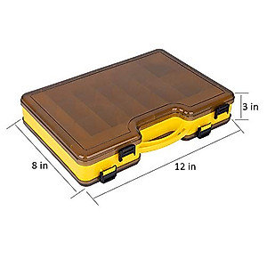 Goture Fishing Tackle Storage Hard Case 2 Sided Storage Trays Handle Portable Plastic Organizer Box 44 Compartments Sea Boat Accessory 12 8 3 Smoke Yellow