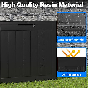 30 Gallon Waterproof Outdoor Resin Deck Box with Lockable Lid,Minimalist Wood Grain Pattern, Easy Assembly Features and Convenient Handles For Cushion, Pillows and other Patio Furniture (Black)