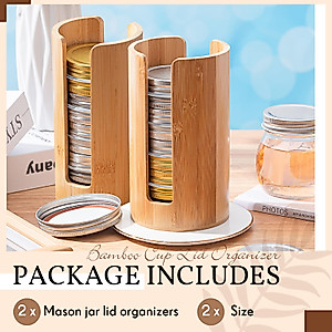 Suclain 2 Pcs Mason Jar Lid Organizer(One for Wide Mouth and One for Regular Mouth), Vertical Mason Jar Lid Storage Mason Jar Accessories Tumbler Lid Holder Bamboo Cup Lid Organizer