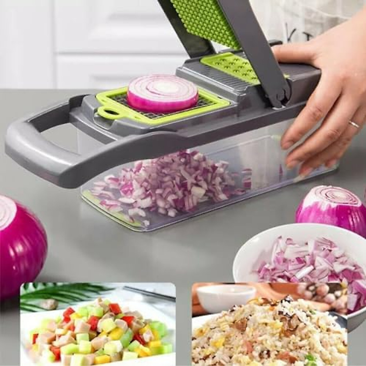 RedRoko Vegetable Chopper with Container - Multifunctional Vegetable Cutter, Veggie Chopper, Onion Cutter, Kitchen Choppers and Dicers, Fruit and Vegetable Chopper, 16 in 1 Food Chopper with 8 Blades