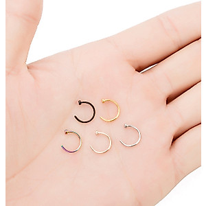 REVOLIA 22G 5Pcs Stainless Steel Nose Rings Hoop Body Piercing Jewelry 8MM