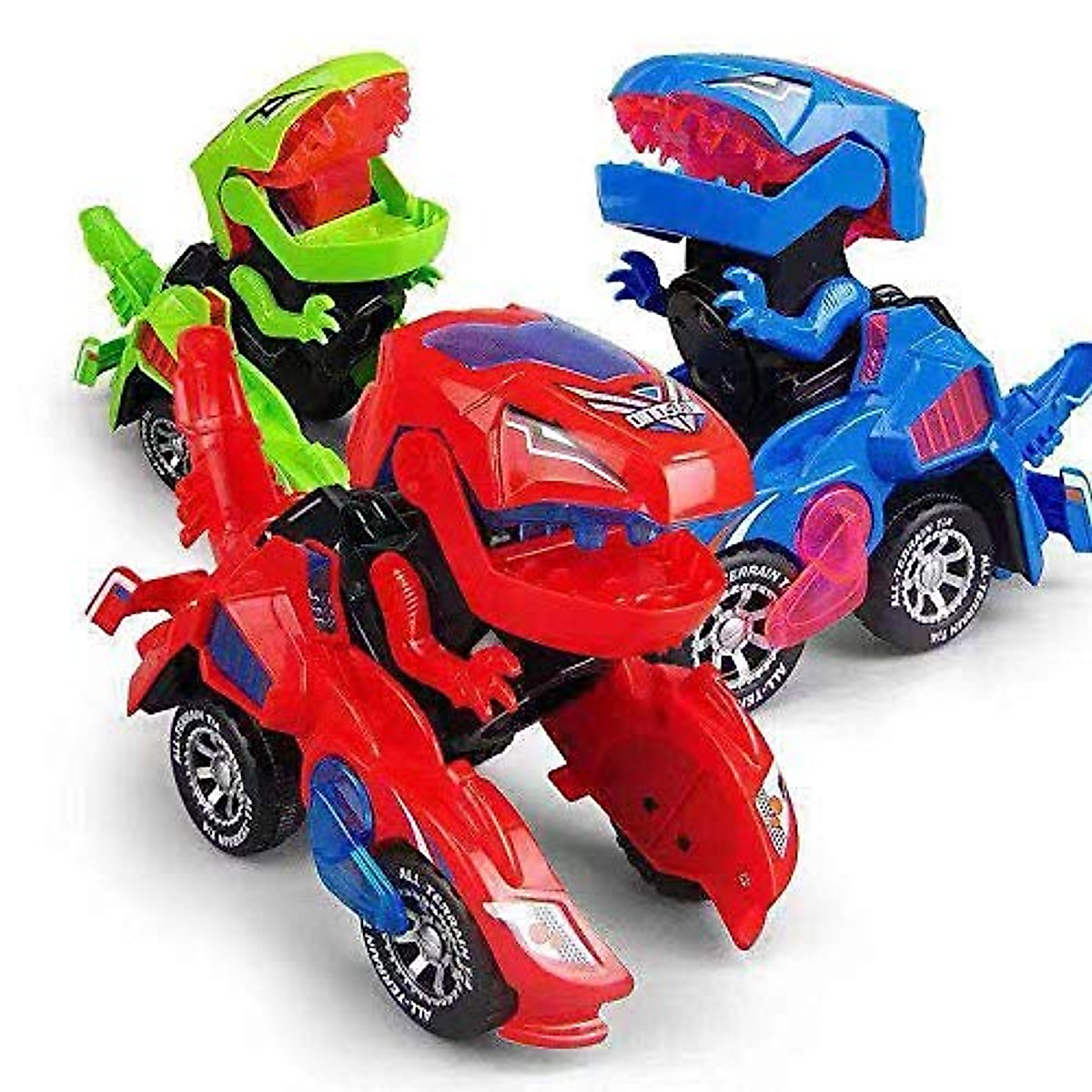 HENGBANG Transforming Toys, Dinosaur Cars Combined Into One,Automatic Transformation, Transformation of Dinosaur LED Cars, Lamps (Blue)