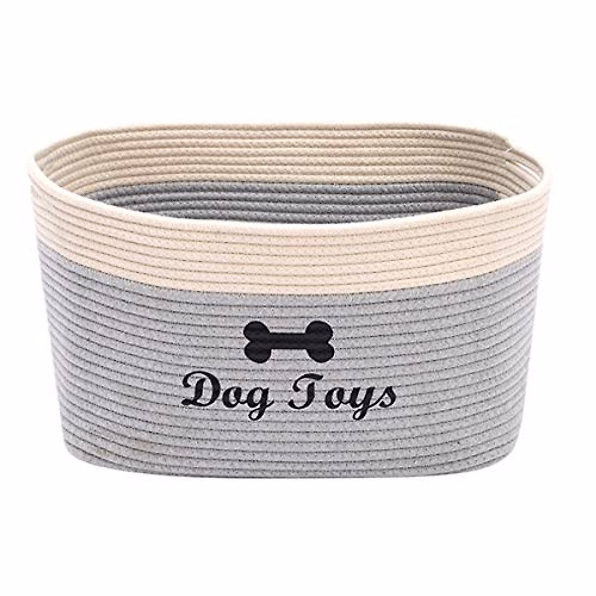 Morezi Soft Rope Dog Toy Basket with Handle, Large Dog bin, pet Bed, pet Toy Box- Perfect for organizing pet Toys, Blankets, leashes - GreyWhite