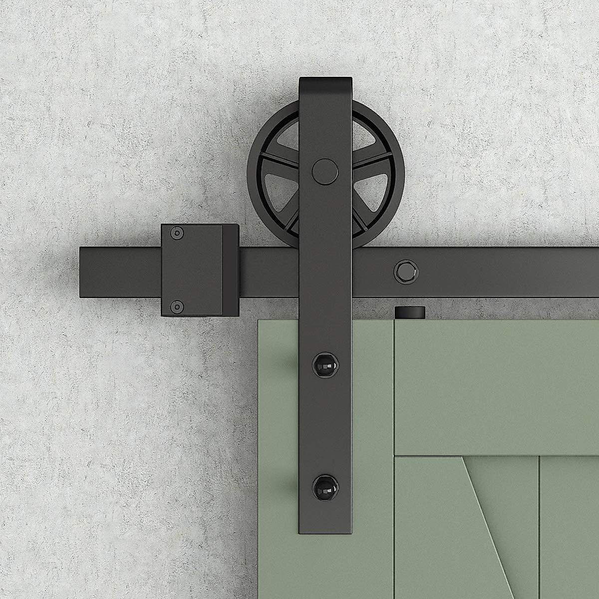 SMARTSTANDARD Sliding Barn Door Hardware Hangers 2pcs with Heavy Duty 12" Pull and Flush Barn Door Handle 1pc (Black) (Big Wheel Hangers)