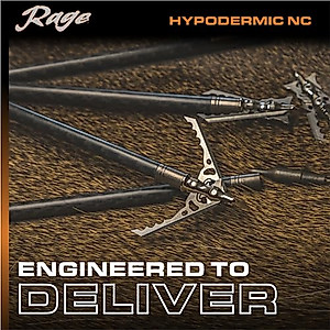 Rage Hypodermic NC 2-Blade 100gr Hunting Broadhead (R38100), Hybrid Tip, No Collar Blade Lock.035” Thick Swept-Back Angled Blades with a 2” Cutting Diameter, Machined Stainless Steel Ferrule, 3-Pack