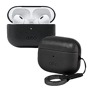 Alto Case for AirPods Pro 2 with Keychain, Italian Leather Case Cover Compatible AirPods Pro 2nd Generation 2022 Women Men Protective Hard Shell Supports Wireless Charging Front LED Visible (Black)