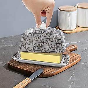 Porcelain Butter Dish With Lid, MEKY Butter Keeper With Handle Cover, Ceramic Butter Holder Container for Storing 1 Western Or Eastern Butter Stick