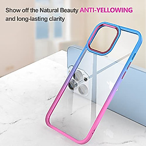 GEINVCASE Designed for iPhone 13 Pro Max Case, Gradient Clear Girls Women Case [Surround U-Shaped Airbags] [Never Yellow] Cover Compatible with iPhone 13 Pro Max 6.7 inch, Pink/Blue