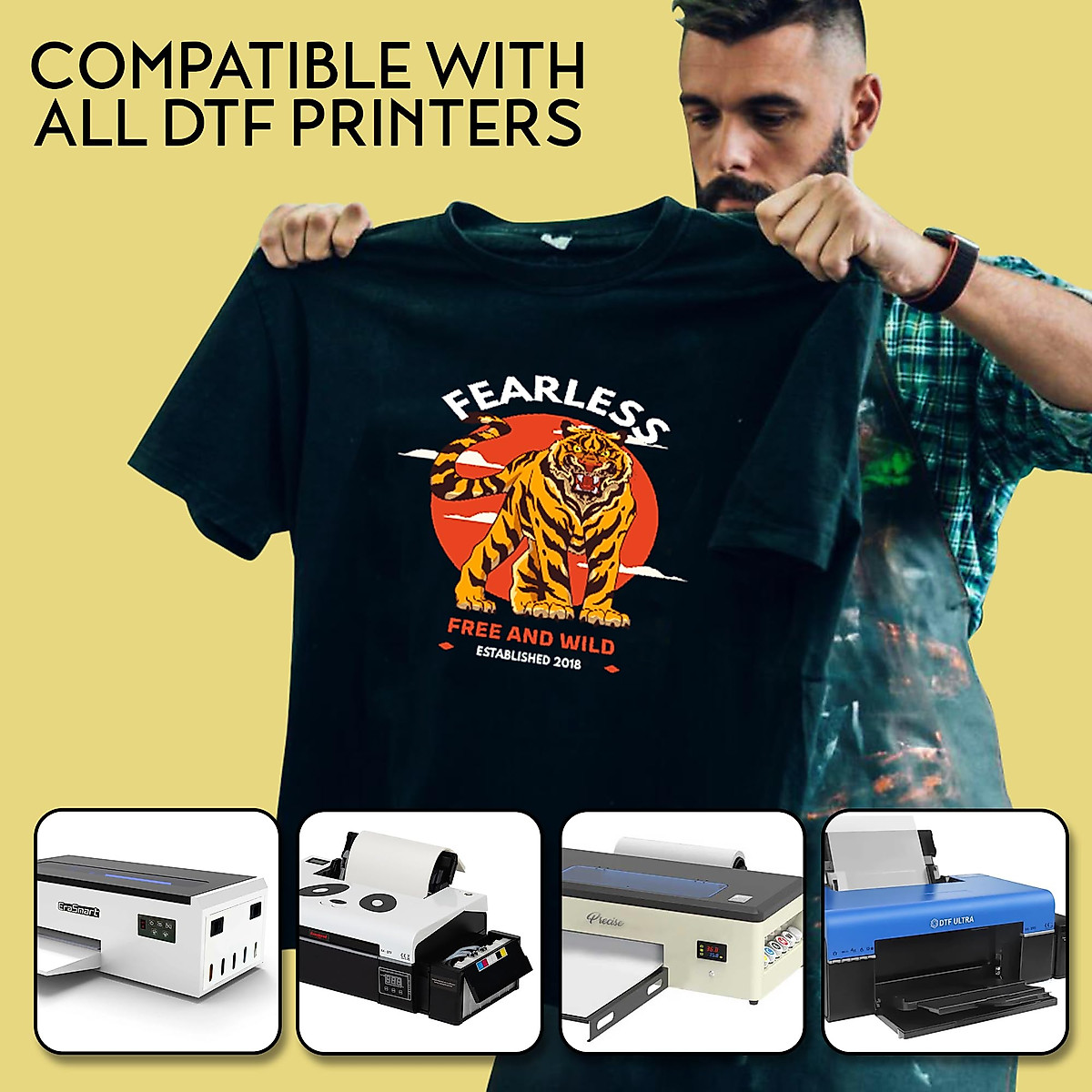 VELLDA DTF Transfer Film for Sublimation Dark Shirts - 30 Sheets of A4 DTF Transfer Paper for Dark Fabric - Printable Heat Transfer Paper for T Shirts - Iron on Transfer Paper for Inkjet Printers