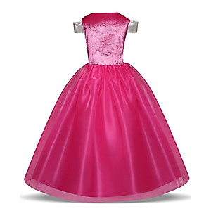 TSIZFXI Princess Costume Little Girls Pink Princess Dress Up Clothes Halloween Outfit with Accessorries 3-8Years(7-8Y/150cm,Pink)