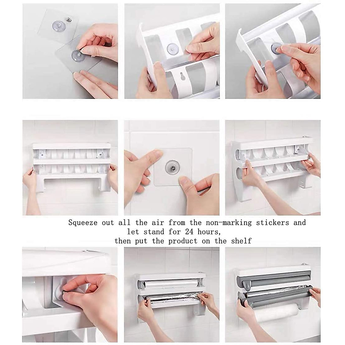 Multifunctional Storage Cutting Rack,4-in-1 Wall-Mount Sauce Bottle Storage Holder, Multi-Function Kitchen Plastic Wrap Cling Film Foil Dispenser with Spice Rack, Household Kitchen Tool Rack