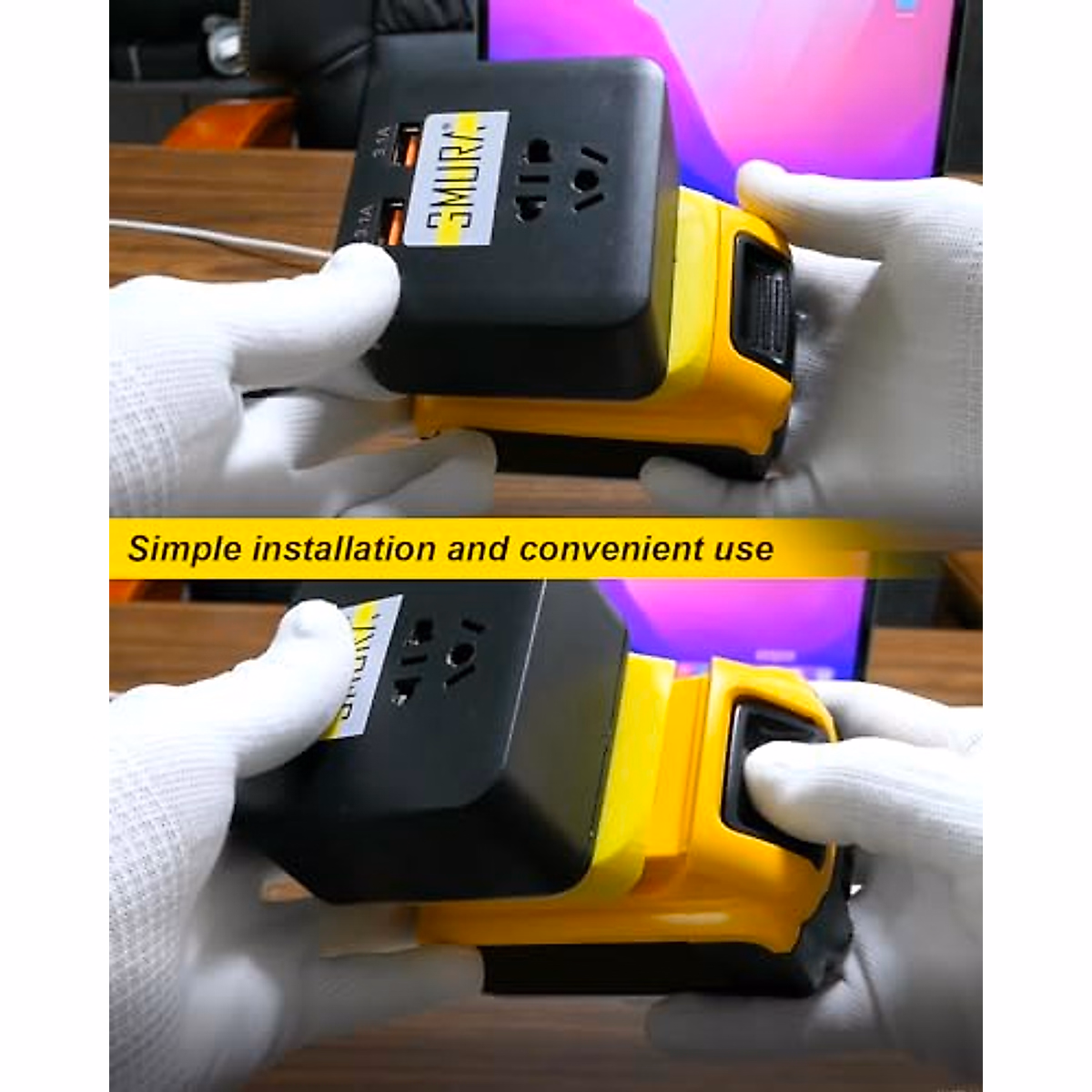 150W Portable Power Supply Inverter Fit for Dewalt Battery, DC 18-20v to AC 110-120v for Road Trip Home Emergency Laptops and Other Small Devices Tool, with Dual USB 5V 3.1A and 1 AC Socket