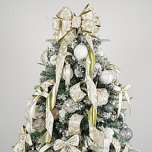 MEEDEE Ivory Velvet Ribbon with Gold Back Double Sided Christmas Wired Ribbon Cream Velvet Ribbon 2.5 Inch with 10 Yards Christmas Velvet Ribbon for Christmas Tree, Wreath Supplies, Crafts Bow