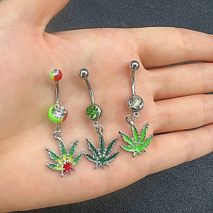 Shuning 3PC Maple Leaf Belly Navel Ring Weed Button Body Piercing Jewelry Bar