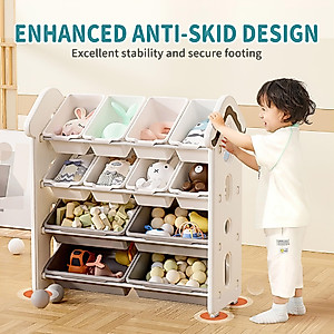 UNICOO Kids 4-Tier Toy Storage Organizer, Toy Organizer Shelf, Fun Candy House Design, Toy Shelves Organizer with 12 Bins, Toy Organizer Rack Durable and Safe HDPE Material