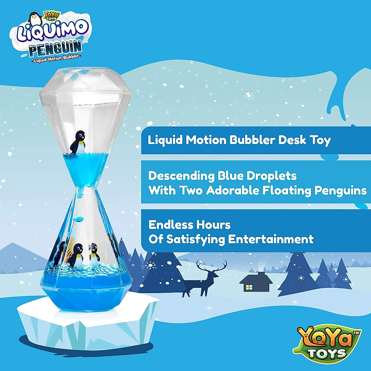 YoYa Toys Liquimo Penguin - Liquid Motion Bubbler for Kids and Adults - Penguin Theme - Satisfying Toys for Stress and Anxiety Relief - Fidget Toy Can Be Used as a Colorful Kitchen Timer