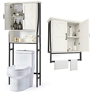 MXARLTR Over The Toilet Storage Cabinet, Over Toilet Bathroom Organizer with Barn Doors Above Toilet Storage Cabinet