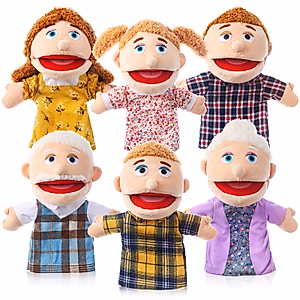 6 Pcs Family Hand Puppets 12 Inch Grandparents, Mom & Dad, Brother & Sister Plush Hand Puppet Toys Role-Play Toy Puppets for Kids Storytelling Imaginative Pretend Play Teaching Preschool(6 Family A)