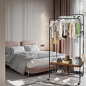 Garment Rack Clothes Racks for Hanging Clothes, Portable Rolling Clothes Hanger Rack, Freestanding Clothes Rack, Multi-functional Double Rod Clothing Racks on Wheels for Bedroom, Dressing Room