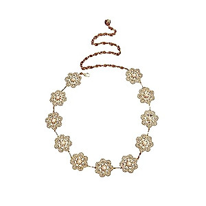 Verdusa Women's Rhinestone Pearls Metal Waist Belts Body Chain Belt Gold 70/80