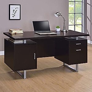 Coaster Furniture Lawtey Modern Contemporary 2 Drawer Home Office Writing Desk Storage File Cabinet Silver Metal Frame Cappuccino Brown 801521