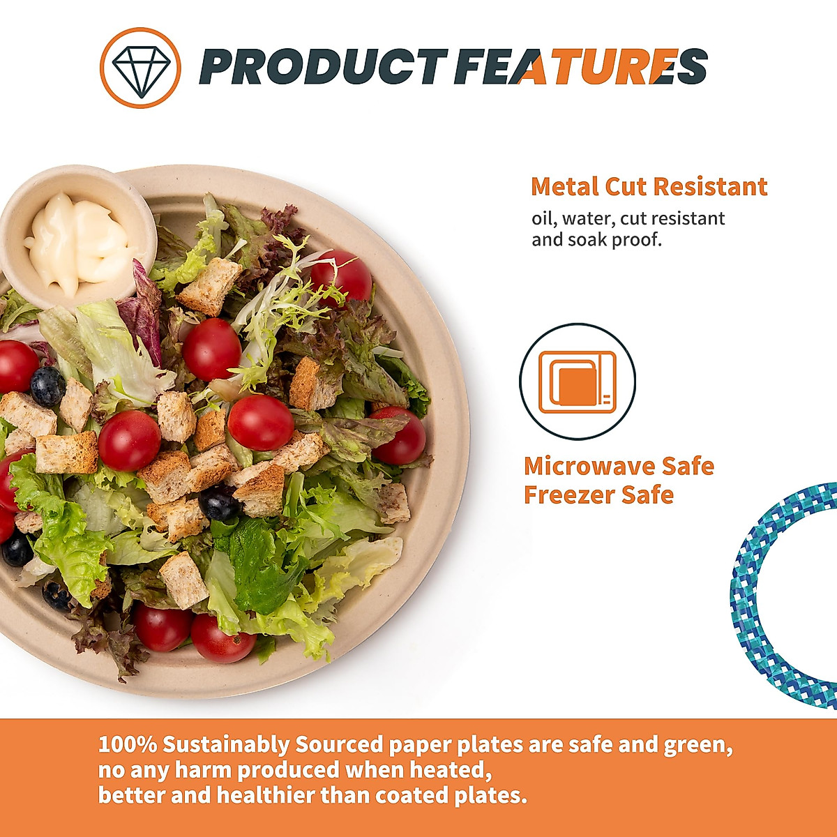 hooray mida 100% Compostable Plates, Disposable Paper Plates 125-Count - Heavy Duty, Biodegradable Plates Made of Bagasse - Eco Friendly and Sustainable (Natural, 7 inch)