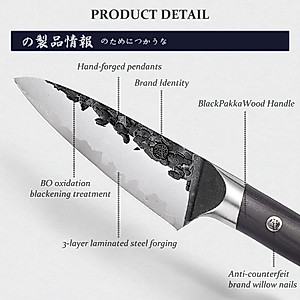 MITSUMOTO SAKARI 4.5 inch Japanese Hand Forged Paring Knife, High Carbon Steel Kitchen Vegetable Knife, Super Sharp Small Kitchen Fruit Knife (Pakkawood Handle)