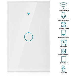 WiFi Touch Screen Switch, Remote Switch with Highly Sensitive Touch Keys, Suitable for Alexa Google, 1-Way AC(White)