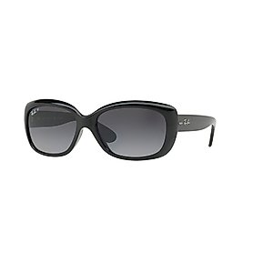 Ray-Ban RB4101 JACKIE OHH Rectangular Sunglasses For Women, Shiny Black/Grey Gradient Dark Grey Polarized, 58 mm+ BUNDLE with Designer iWear Eyewear Kit