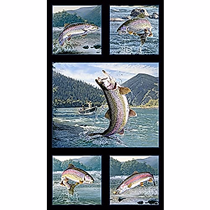 Tight Lines Trout Fish Sport Fishing Cotton Fabric 24" X 44" Panel"