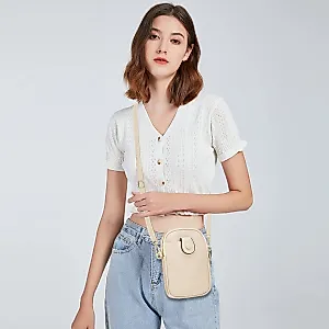 Sunwel Fashion Triple Pockets Lightweight Cell Phone Small Purse Travel Crossbody Bag with Zipper Phone Holder for Women Girls (white)