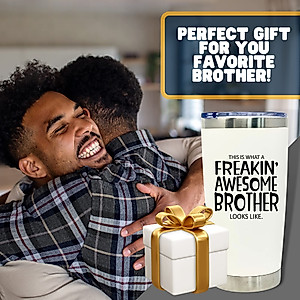 Funny Gift for Brother - Awesome Tumbler Coffee Mug - Great Travel Cup for Brothers From Sisters, Christmas Birthday Presents
