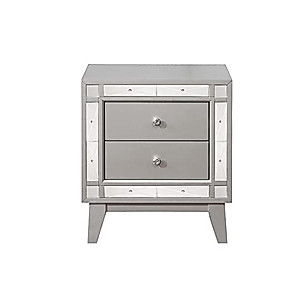 Coaster Furniture Leighton Modern Glam 2 Drawer Nightstand Bedroom Bedside Table Storage Drawers Mirrored Frame Metallic Mercury Silver 204922