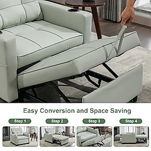 HForesty 3-in-1 Pull Out Sofa Bed, Convertible Chair Bed with USB Port, Sleeper Sofa Couch with 3-Level Adjustable Backrest, Sofa Bed Couch with Breathable Linen Fabric for Living Room, Green